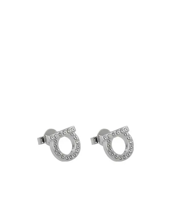 FERRAGAMO Gancini Embellished Crystal Earrings - Palladium