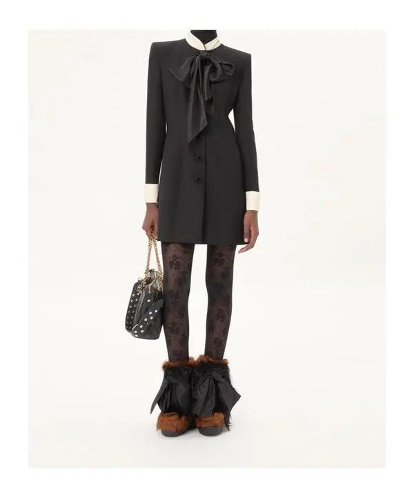 Valentino Garavani Long Sleeve Bow Detail Mini Dress