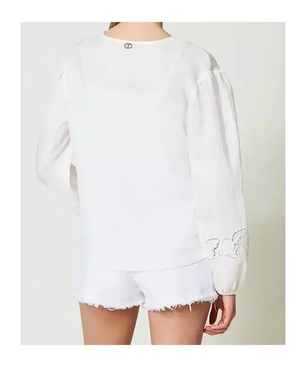TWINSET Floral Embroidered Linen Blouse