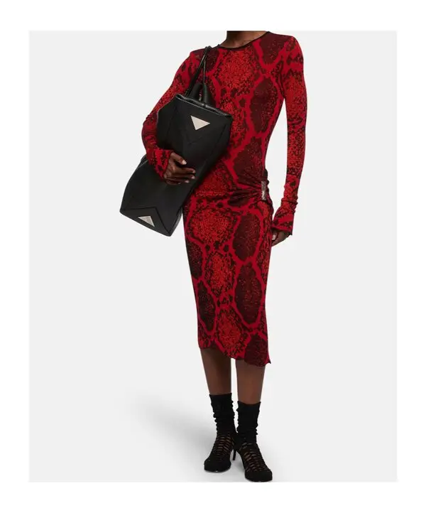 Attico Snake Print Long Sleeve Cut-out Back Midi Dress
