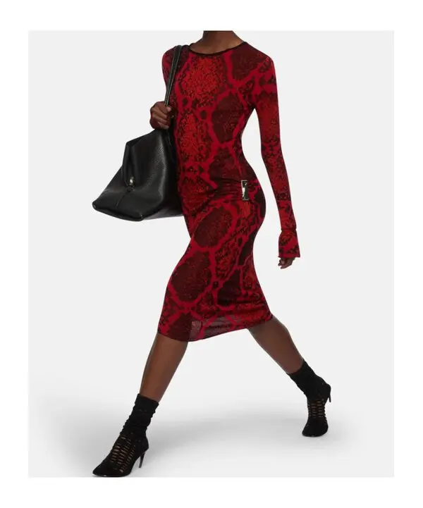 Attico Snake Print Long Sleeve Cut-out Back Midi Dress