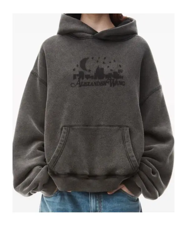 Alexander Wang Logo Jacquard Distressed Hoodie