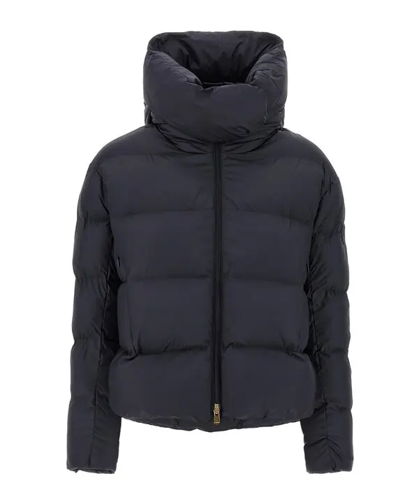 Pinko Quilted High-neck Puffer Jacket With Hood And Embroidered Logo - Blue