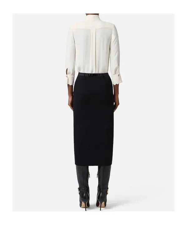 Elisabetta Franchi Georgette Blouse With Logo-embroidered Sash Belt And Scalloped Cuffs