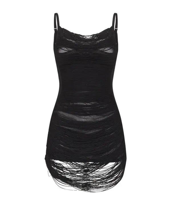 Attico Draped Scoop Neck Mini Dress - Black