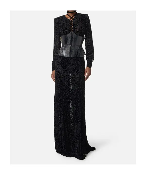 Elisabetta Franchi Burnout Velvet Maxi Dress
