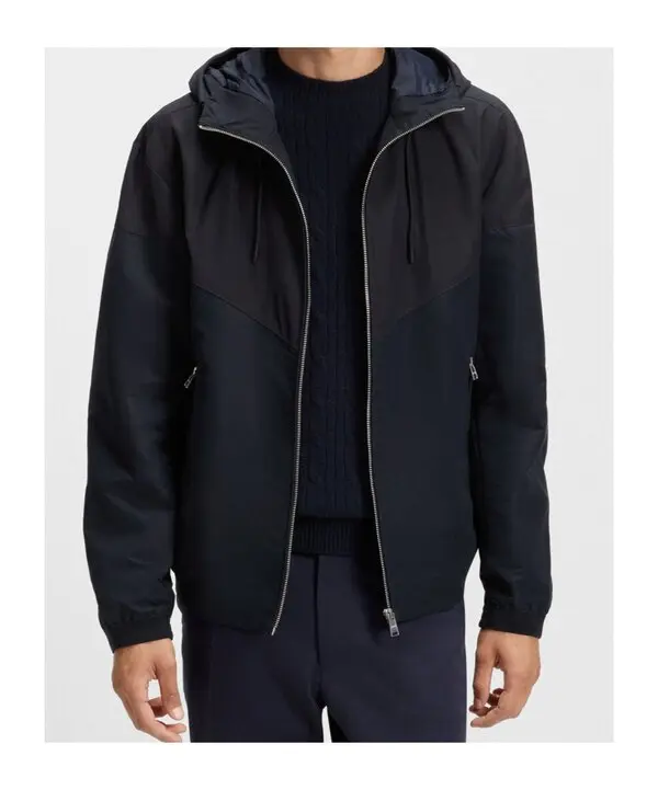 Hugo Boss Water-repellent Hooded Jacket With Zip Closure