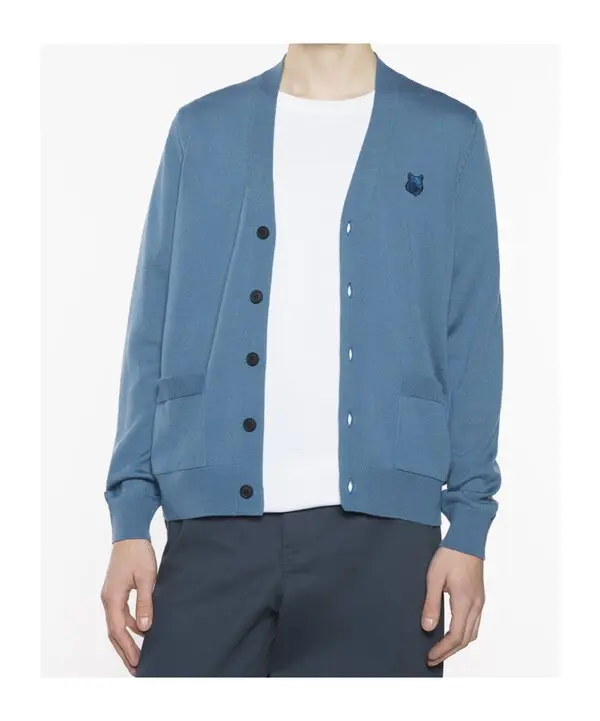 Maison Kitsuné Fox Head Patch V-neck Cardigan - Blue