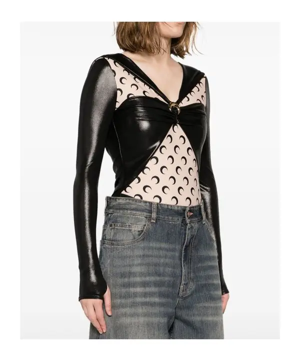 MARINE SERRE Crescent Moon Print Panelled Draped Bodysuit