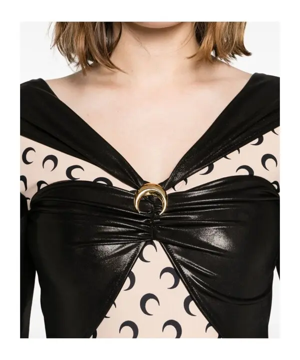MARINE SERRE Crescent Moon Print Panelled Draped Bodysuit