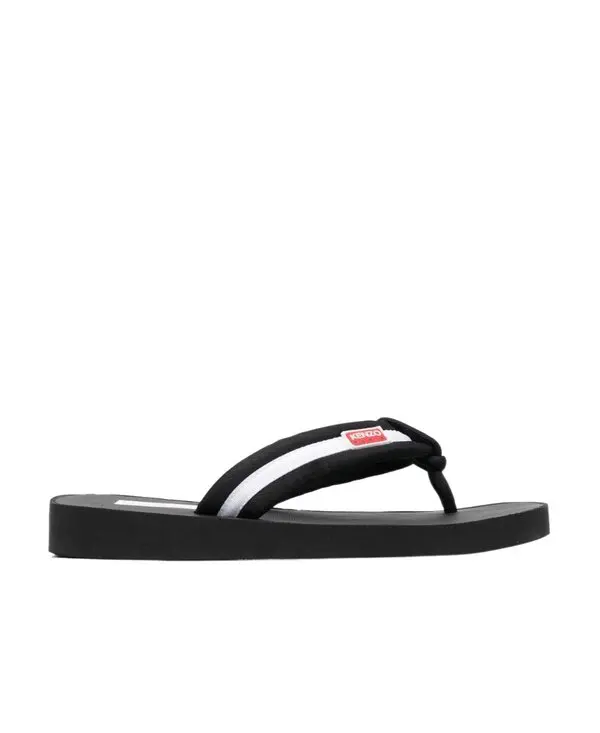 Kenzo Striped Logo Patch Flip Flops - Black