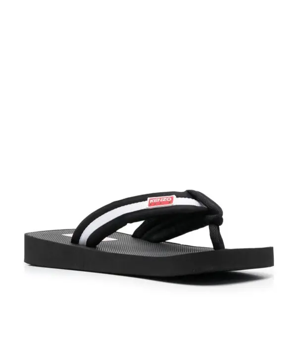 Kenzo Striped Logo Patch Flip Flops - Black