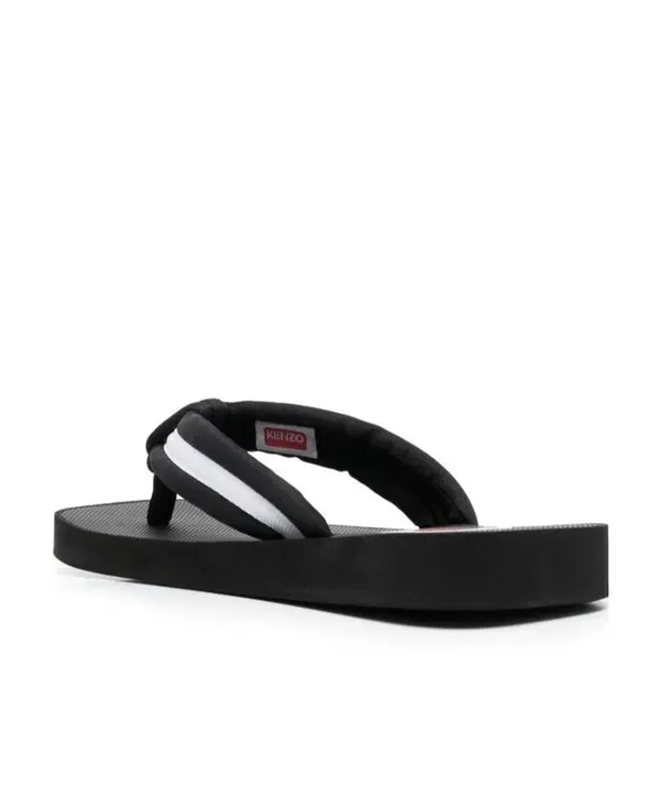 Kenzo Striped Logo Patch Flip Flops - Black