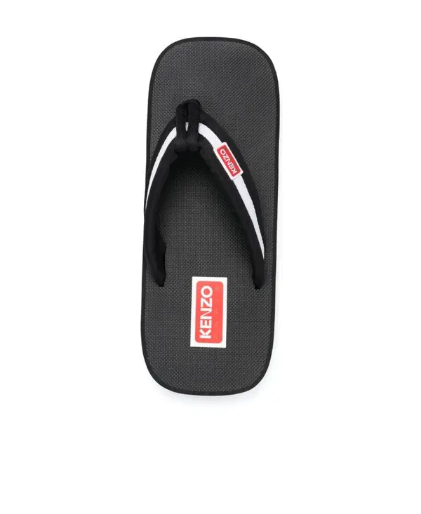 Kenzo Striped Logo Patch Flip Flops - Black