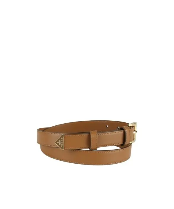 Prada Triangle Logo Buckle Belt - Caramel