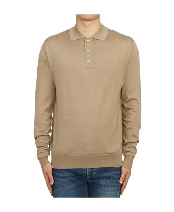 LARDINI Long-sleeve Knitted Polo Shirt - Nude