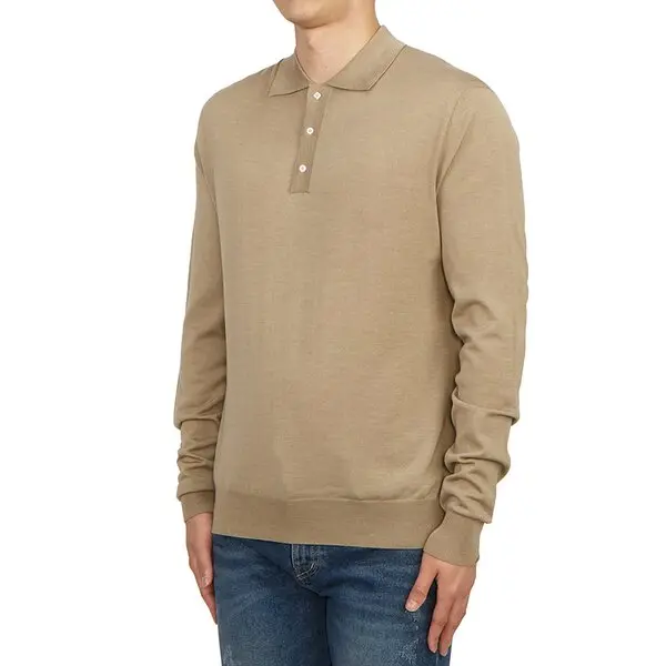 LARDINI Long-sleeve Knitted Polo Shirt - Nude
