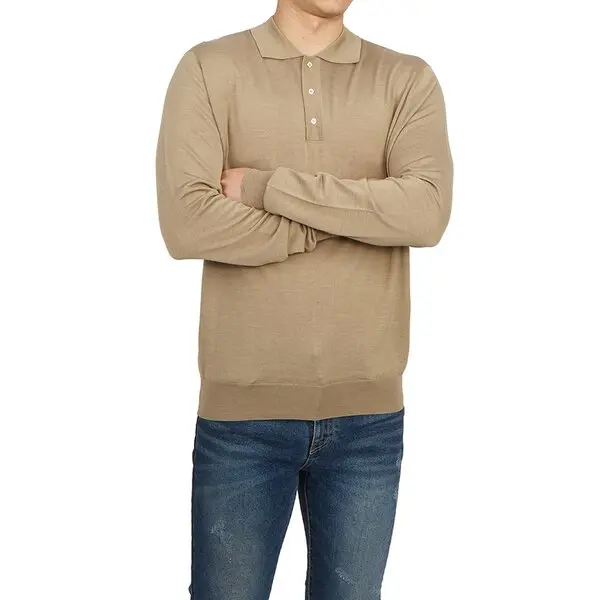 LARDINI Long-sleeve Knitted Polo Shirt - Nude