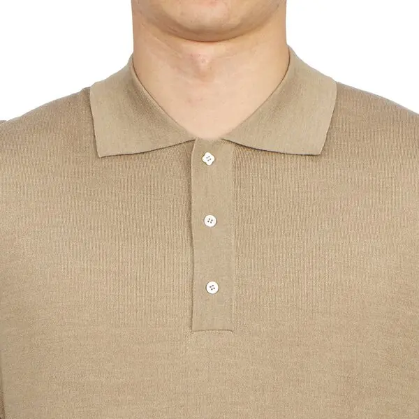 LARDINI Long-sleeve Knitted Polo Shirt - Nude