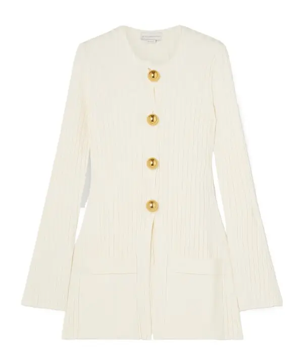 Stella McCartney Ribbed Knit Cardigan With Gold Buttons - Ivory