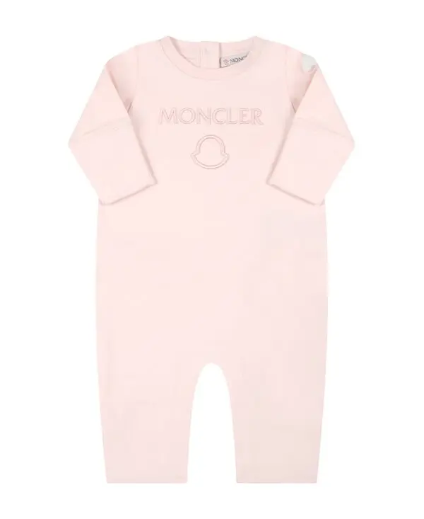 Moncler Embroidered Cotton Romper - Light Peach Pink