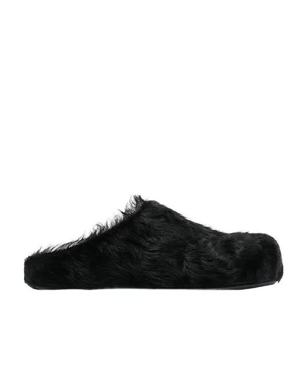 Marni Fluffy Flat Mules - Black