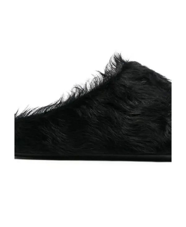 Marni Fluffy Flat Mules - Black