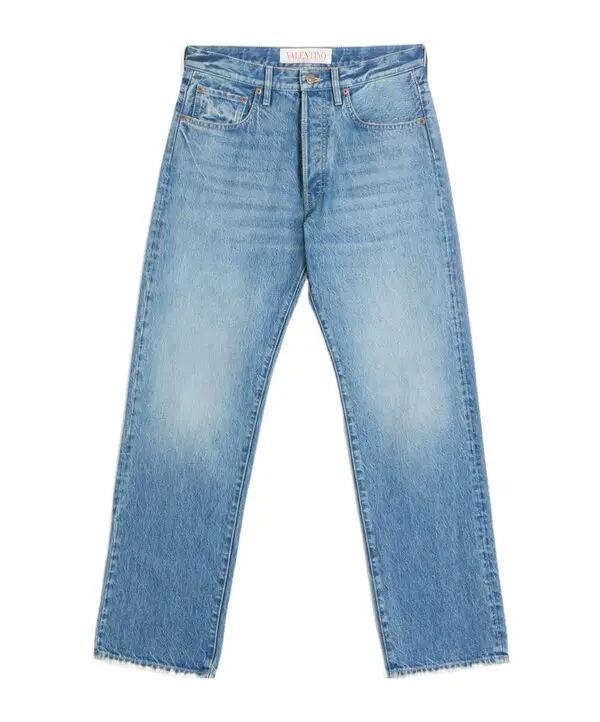 Valentino Garavani Straight-leg Jeans With Logo Patch - Blue