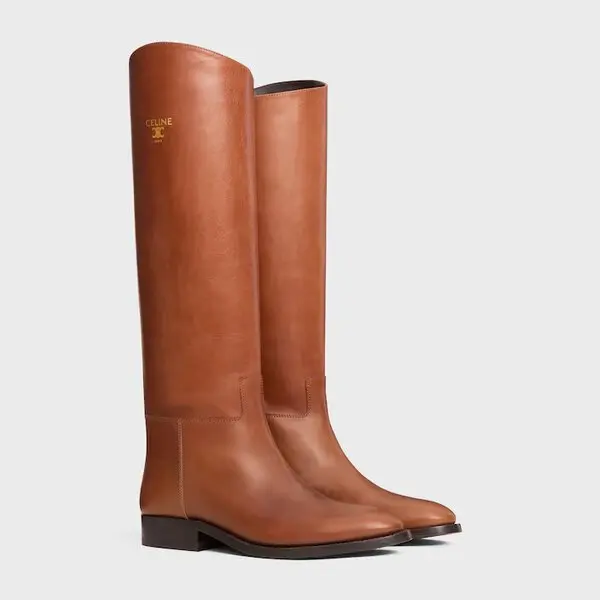 Celine Anais Riding Boots In Calfskin - Brown