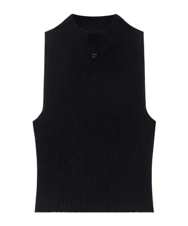 COURREGES Courrèges Ribbed Mock-neck Cropped Tank Top With Embroidered Logo