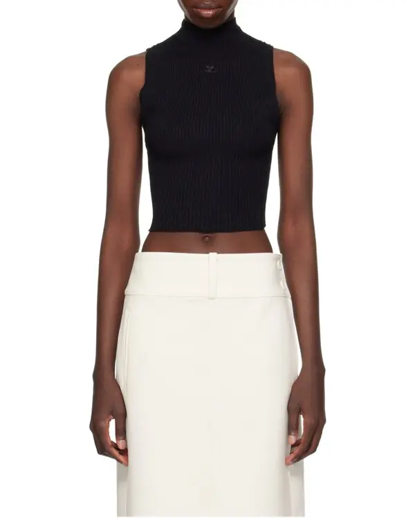 COURREGES Courrèges Ribbed Mock-neck Cropped Tank Top With Embroidered Logo