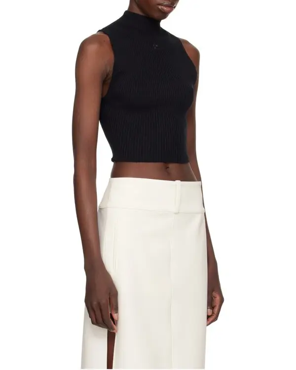 COURREGES Courrèges Ribbed Mock-neck Cropped Tank Top With Embroidered Logo