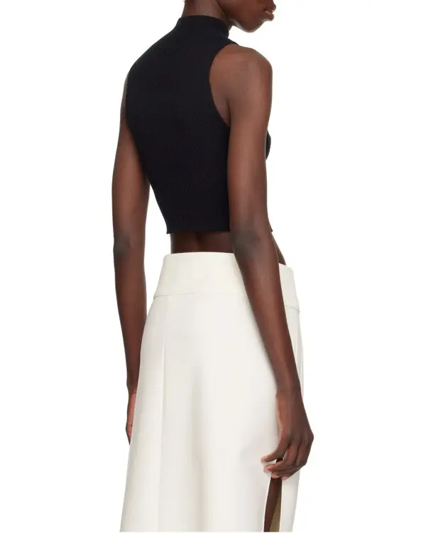 COURREGES Courrèges Ribbed Mock-neck Cropped Tank Top With Embroidered Logo