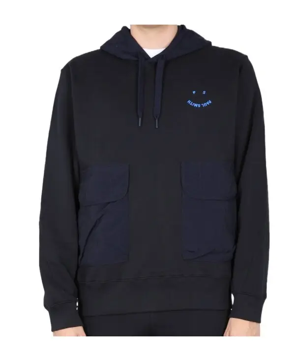 Paul Smith Ps Happy Logo Embroidered Drawstring Hoodie - Black