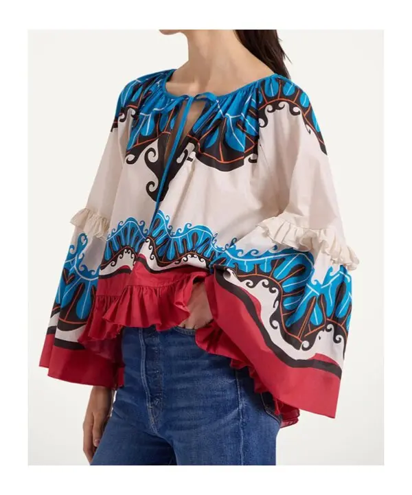 La DoubleJ Boho Blouse With Wide Sleeves And All-over Print - Multicolor