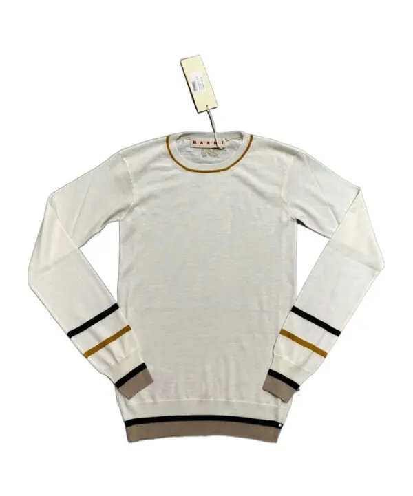 Marni Long Sleeve Striped Knit Sweater - White