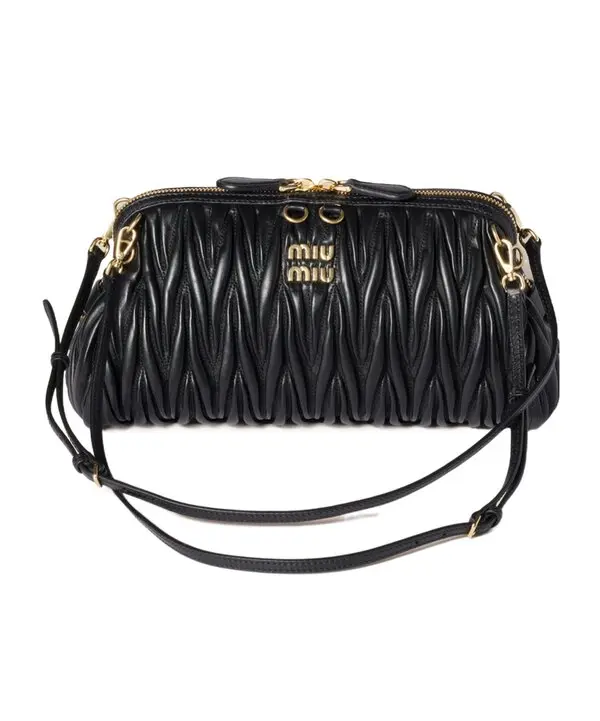 Miu Miu Matelassé Zipped Shoulder Bag - Black