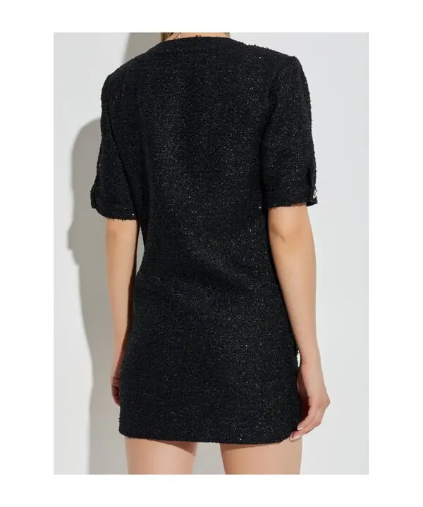 Alessandra Rich V-neck Short Sleeve Bow Detail Mini Tweed Dress