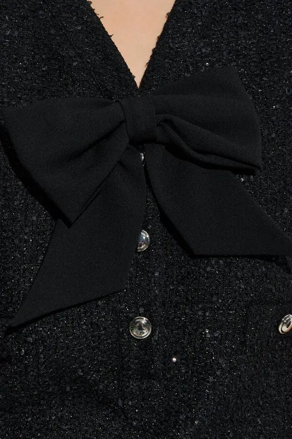 Alessandra Rich V-neck Short Sleeve Bow Detail Mini Tweed Dress