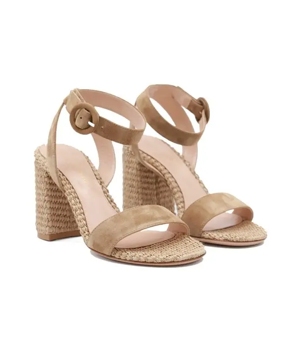 GIANVITO ROSSI Luana Ankle Strap Block Heel Sandals - Nude