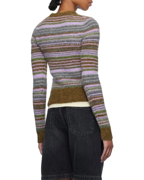 GANNI Striped Knit Cardigan - Brown