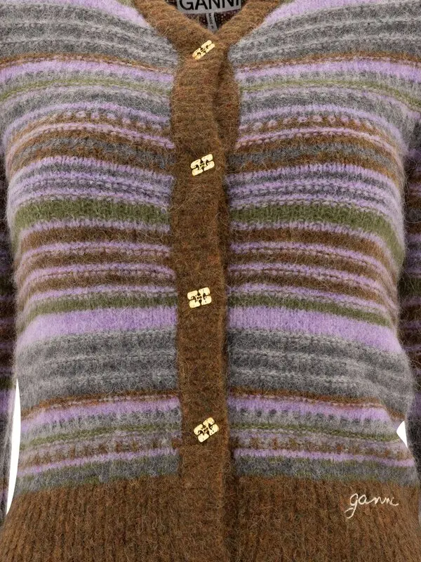 GANNI Striped Knit Cropped Cardigan - No
