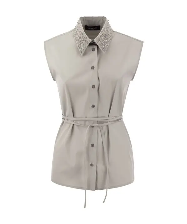 Fabiana Filippi Sleeveless Beaded Collar Blouse With Belt