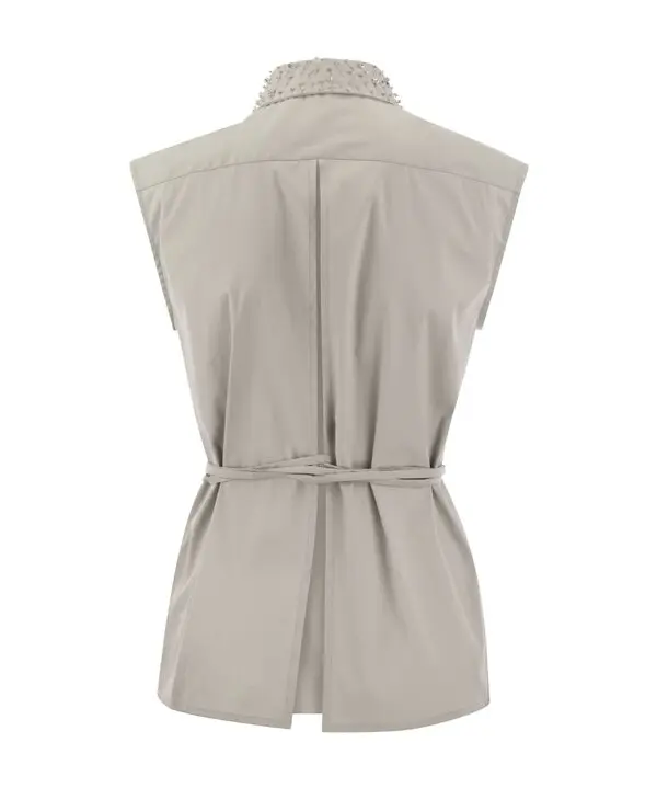 Fabiana Filippi Sleeveless Beaded Collar Blouse With Belt