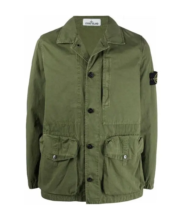 Stone Island Logo-patch Button-fastening Jacket - Green