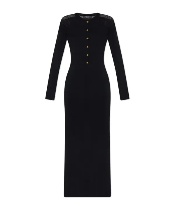 Versace Long Sleeve Fitted Maxi Dress With Button Closure