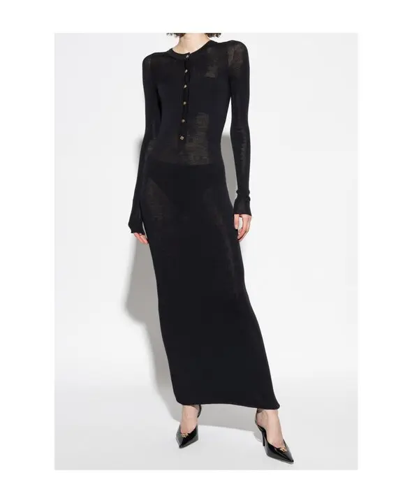 Versace Long Sleeve Fitted Maxi Dress With Button Closure