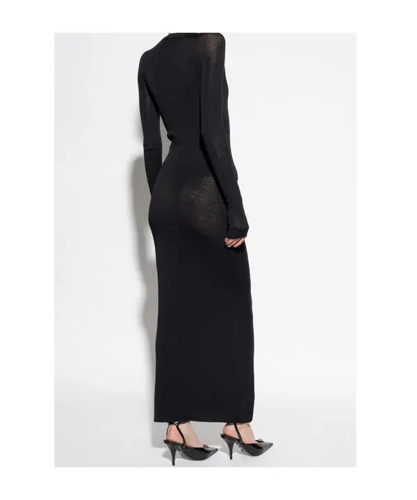 Versace Long Sleeve Fitted Maxi Dress With Button Closure