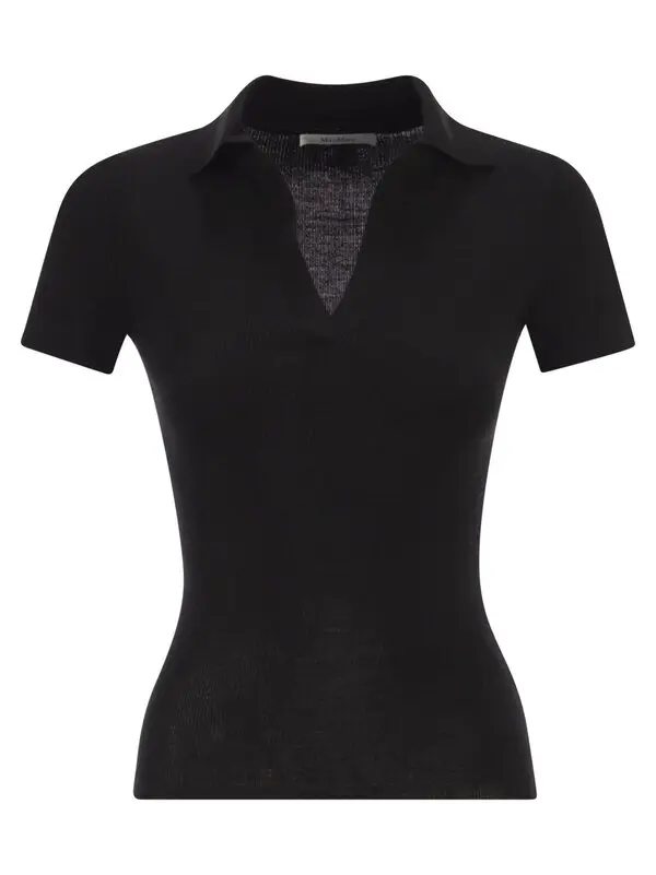 Max Mara Ribbed Knit Polo Top - Black