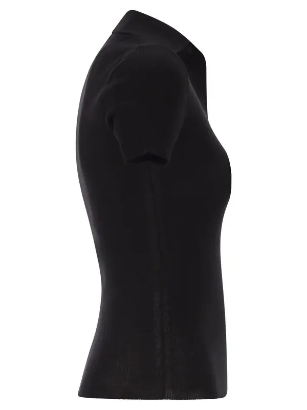 Max Mara Albero Short-sleeved Ribbed Polo Shirt - Black